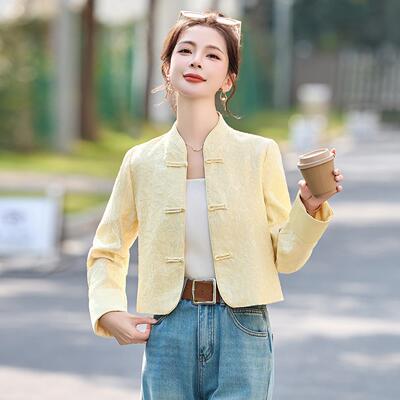 设中计感新复式风女盘扣外套春季新款气质古圆领LT2802-0上衣