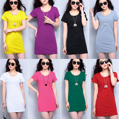 莫代尔中长款t恤短袖包臀连衣裙