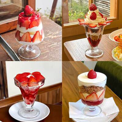 ins风草莓杯奶油杯水果巴菲杯玻璃果汁气泡杯冷饮杯冰淇淋甜品杯
