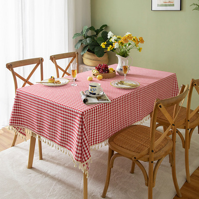 Rectangular dining table cloth with red tassel tablecloth