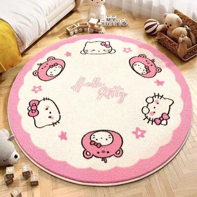 Cute KT Cat Bedroom Living Room Circular Carpet圆形地毯