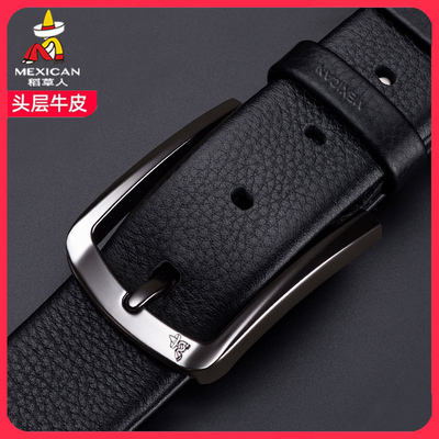 稻草人男性针扣头层牛皮