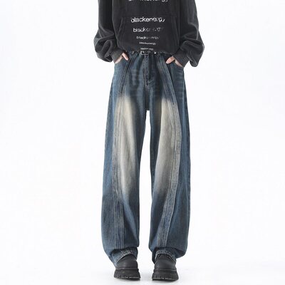 扎染常规款提花拼接crush牛仔裤ol潮流破洞美式直筒