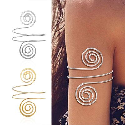 Upper Arm Bracelet Metal Coil Swirl Spiral Shape Armband Cuf