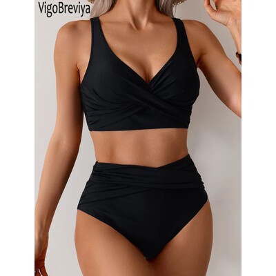 VigoBreviya 2026 Sexy Solid Strapped Swimwear Women Cross Pu