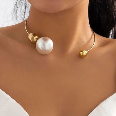 Elegant Goth Big White Imitation Pearl Choker Necklace for W