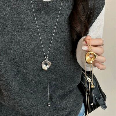 New Irregular Metal Pendant Long Snake Chain Necklace For Wo
