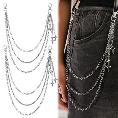 Fashion Punk Multilayer Metal Star Pendant Pant Chain Hip Ho
