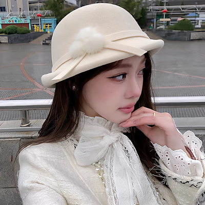 留洋千金风蝴蝶结羊毛贝雷帽子女
