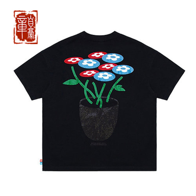 章自豪vandythepink 25ss春夏新款经典花朵水钻短袖T恤男女情侣款