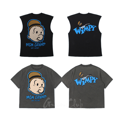 FotiGmanClub 美式高街卡通大力水手宽松圆领短袖TEE恤坎肩背心夏