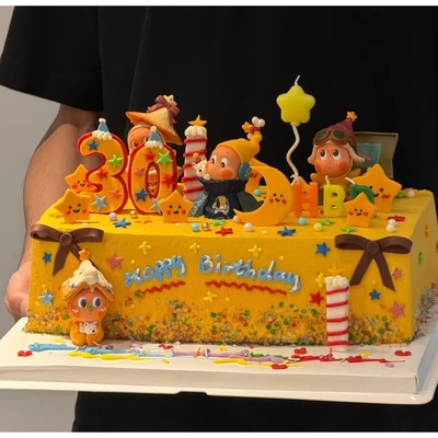 星星人方形蛋糕装饰玩偶摆件许愿蜡烛跷跷板星星人儿童生日装扮