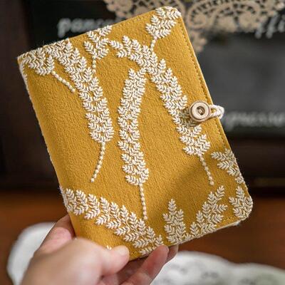 黄麦穗绣花活页线订A6A5文学笔记本日记小鲜布手帐手工制作