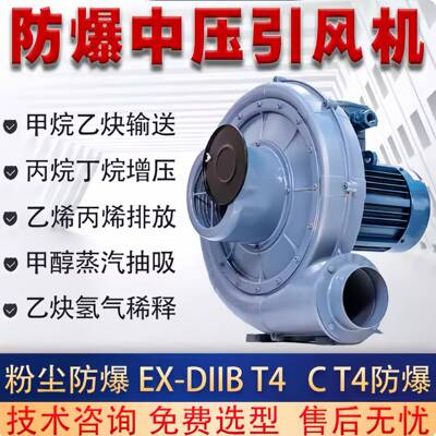 ExIIBT4三相异步防爆鼓风机220伏380V化工制造粉尘隔爆中压风机