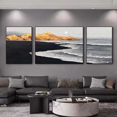 手绘油画客厅装饰画高级感抽象艺术壁画沙发背景墙挂画肌理三联画