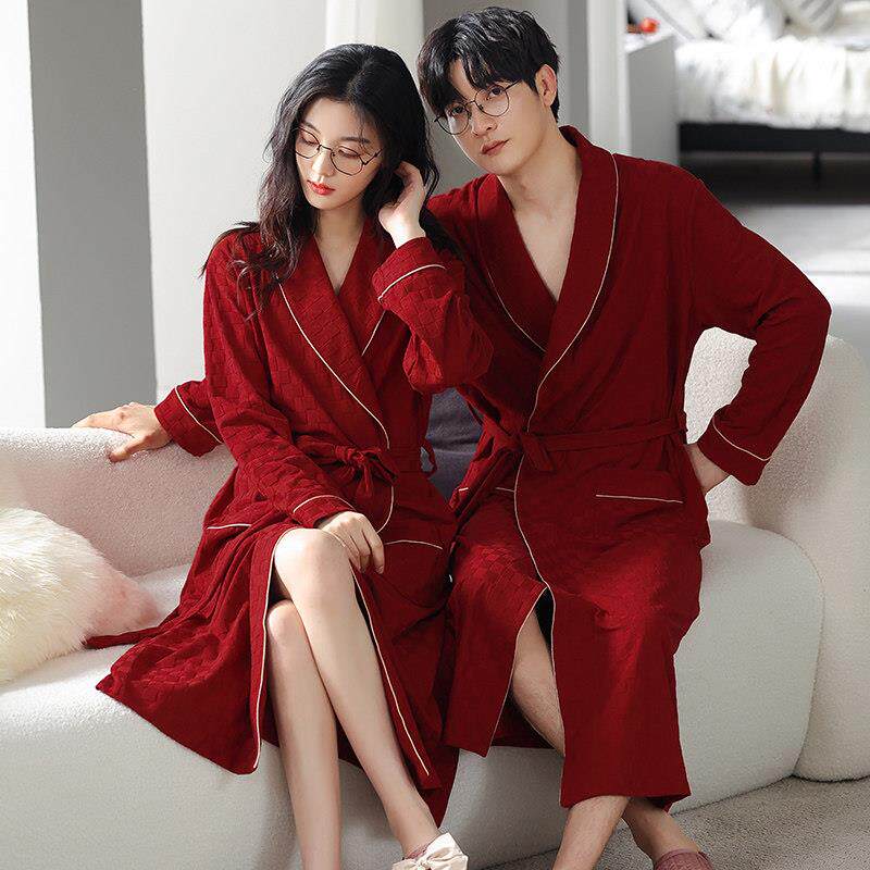 情侣睡袍女结婚新婚浴袍晨袍婚礼新娘伴娘长版红色男士睡衣家居服
