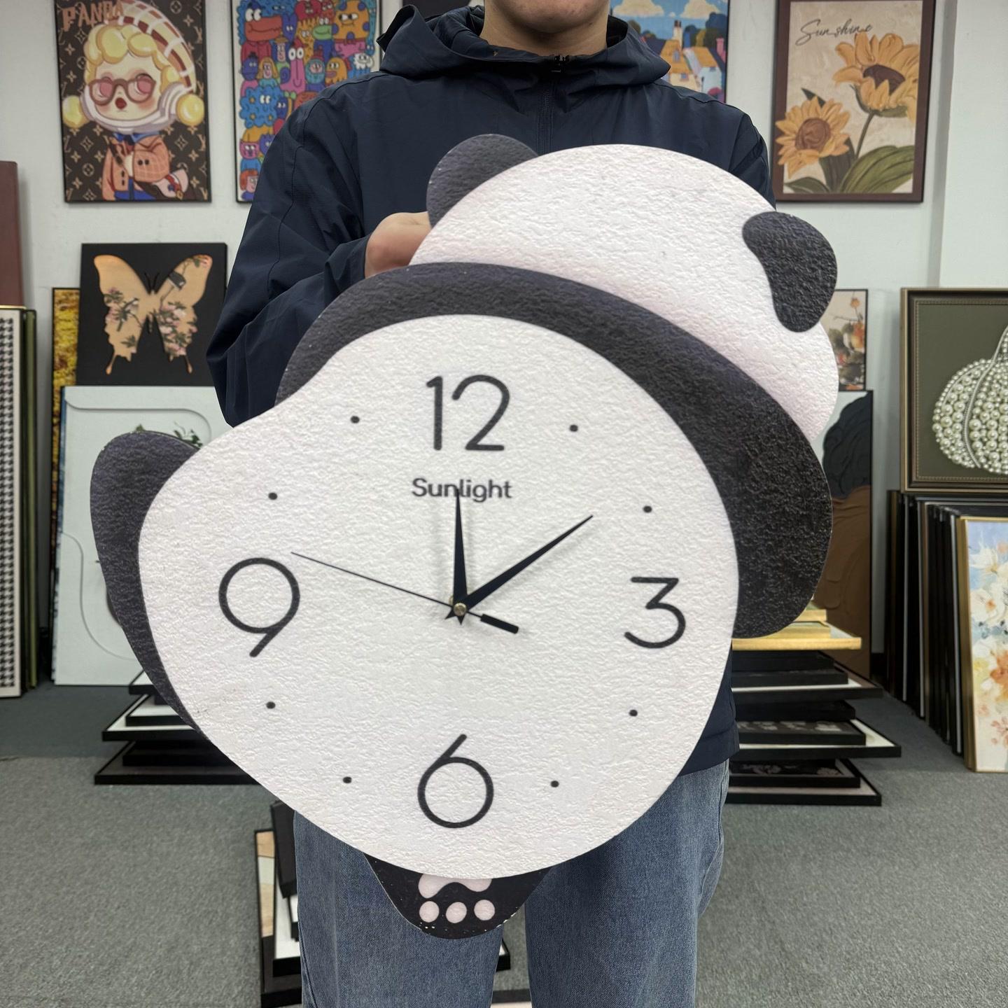 BB砂岩异形雕刻单腿熊猫表画客厅卧室玄关挂画V002儿童房装饰画