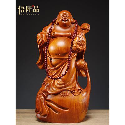 红木实木雕刻弥勒佛像装饰品木制如意布袋笑佛家居饰品客厅红木工