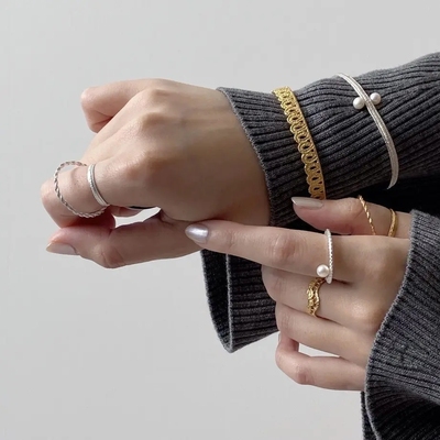 小众设计师风格针双圈戒指333