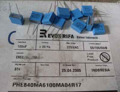 PHE840MA6100MA04R17 薄膜电容器 275v0.10uF 20% 10mm RIFA