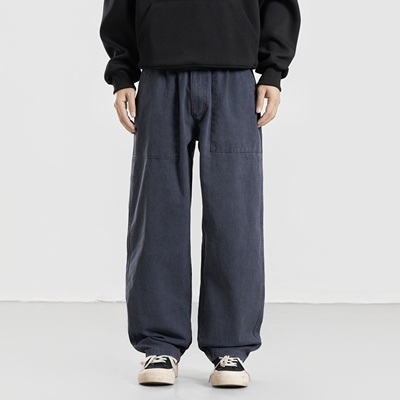 NO BURGER 复古水洗做旧法式工装裤男宽松大码直筒重磅显瘦法工裤