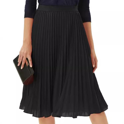 women's midi skirt, mid length skirt, elastic high waisted