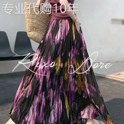 RIXO DORE法式不规则半身裙度假裙女新款褶皱印花碎花大裙摆长裙