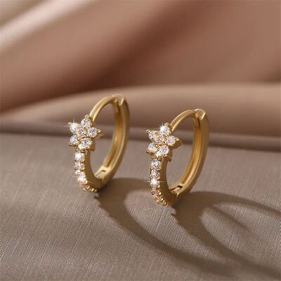 Fashion Stainless Steel Zircon Star Hoops Earrings For