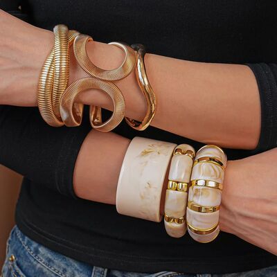 Vintage Punk Beige Thick Resin Acrylic Smudging Bangles
