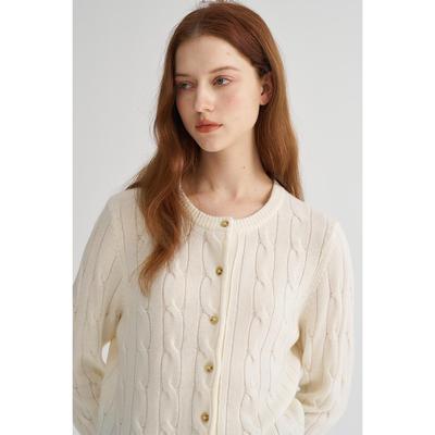 MAISON CECILE经典学院风纽花羊绒羊毛针织开衫