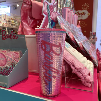 名创优品芭比日光闪耀系列双层吸管杯775ml芭比联名周边可爱杯子