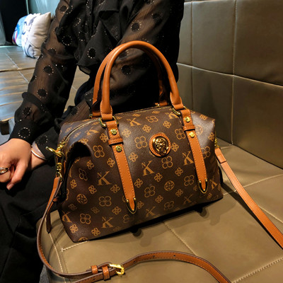 香港品牌复古时尚印花波士顿包