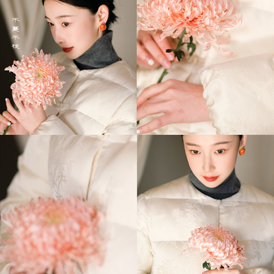 不蔓不枝【皑皑】提花短款加厚羽绒服95白鸭绒女文艺复古2024冬季