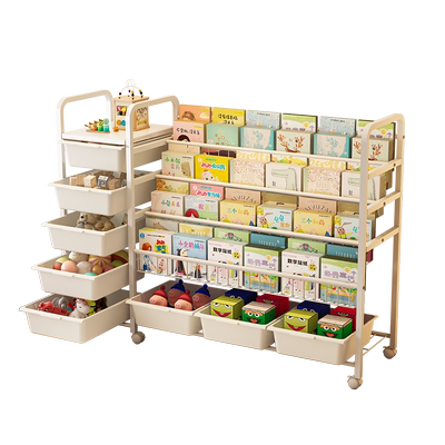 儿童书架绘本架玩具收纳架一体简易落地可移动宝宝置物架铁艺书柜