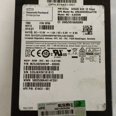 920G SAS AREA0920S5XNFTRI 874331 MZILS920HE SSD提供测报议价