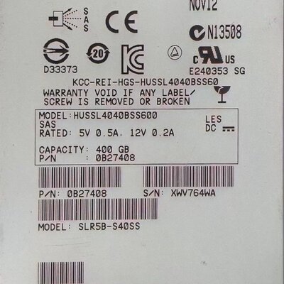 400G SAS SLC SLR5B-S40SS HUSAL4040BSS600 服务器 SSD 2.5议价