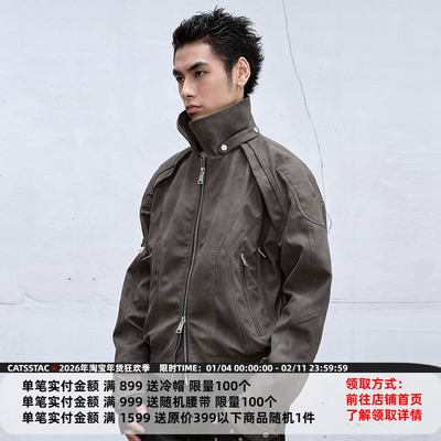 CATSSTAC 猎装超纤皮机车夹克男cleanfit小众设计高级感拉链外套