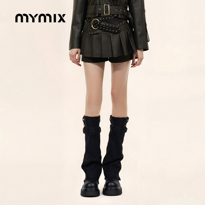 【25冬新品】MYMIX铆钉皮裙女设计感小众辣妹风百褶裙半身裤裙子