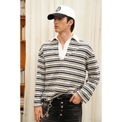 RETRO21条纹肌理针织拼接POLO衫