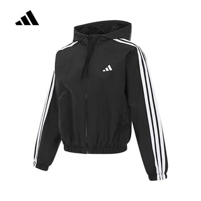 adidas 运动生活系列防风透气跑步训练连帽夹克外套 女款 JZ2162