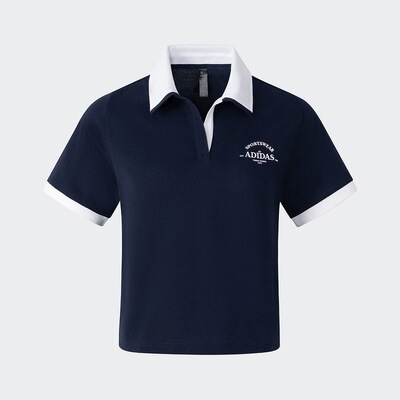 adidas 拼色字母印花短款运动休闲翻领短袖Polo衫女款 JC8684