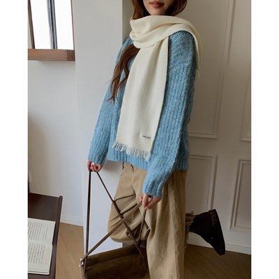 Carrier 韩国min min 纯色流苏软糯围巾女冬季仿羊绒针织围脖学生