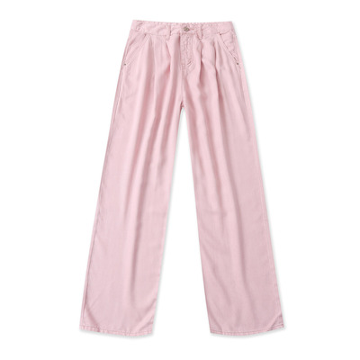 莱赛尔阔腿裤 春夏新款女装时尚高腰拉链纽扣窄版直筒休闲裤33341