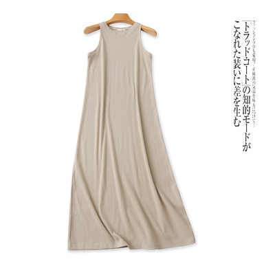 螺纹棉背心裙  夏季新款外贸女装圆领套头纯色弹力A字型长裙32086