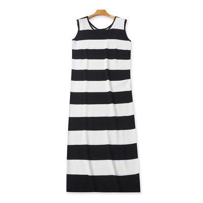 拼色针织背心裙 夏季新款外贸女装时尚减龄圆领套头直筒长裙32625