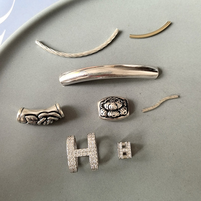 民族风S925纯银镶钻H路路通吊坠 笑脸绞花弯管配件DIY手链项链坠