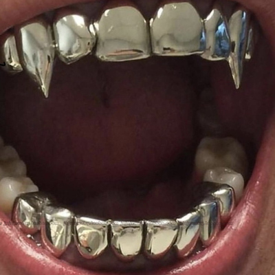 银色吸血鬼尖牙套Grillz万圣节