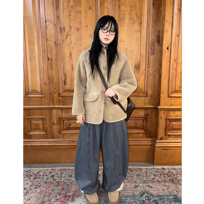 羊羔毛连帽外套宽松保暖毛绒大衣