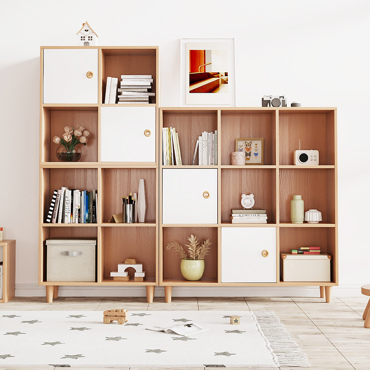 儿童书架绘本架落地实木书架儿童书架简约落地儿童房书柜_虎窝淘