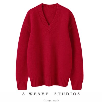 100%纯山羊绒针织衫加厚宽肩廓形